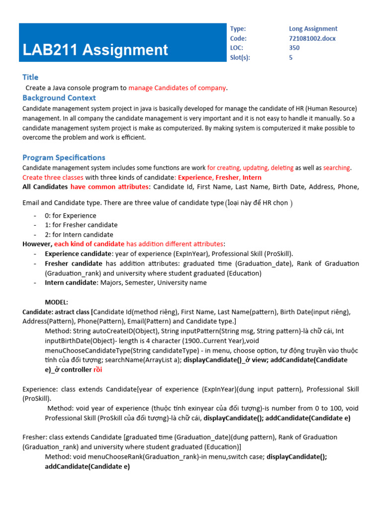 LAB211 Assignment: Title Background Context | PDF | Inheritance (Object Oriented Programming ...