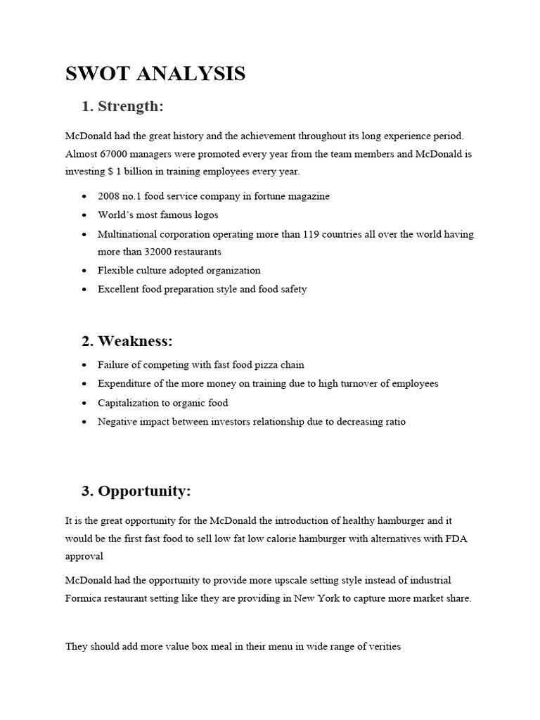 Swot Analysis: 1. Strength | Download Free PDF | Mc Donald's | Taxes
