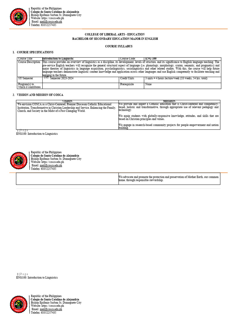 Eng 100 Sylabus | PDF