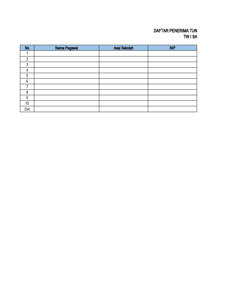 Contoh Form Daftar Penerima Tunjangan | PDF