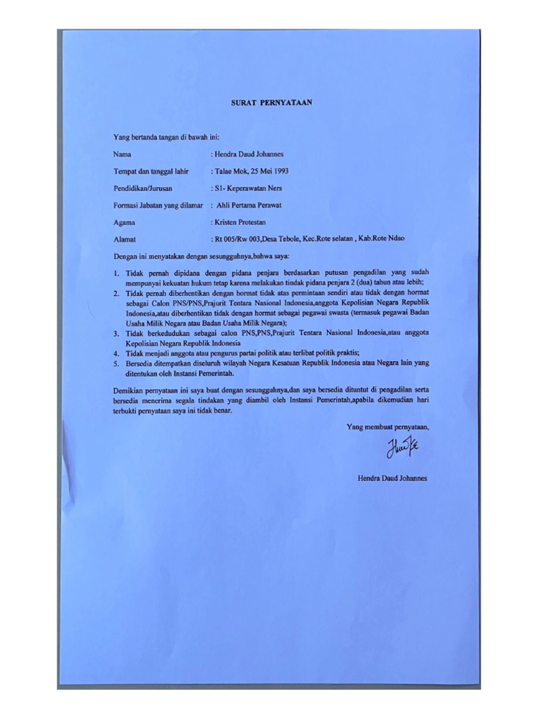SURAT PERNYATAAN Hendra | PDF