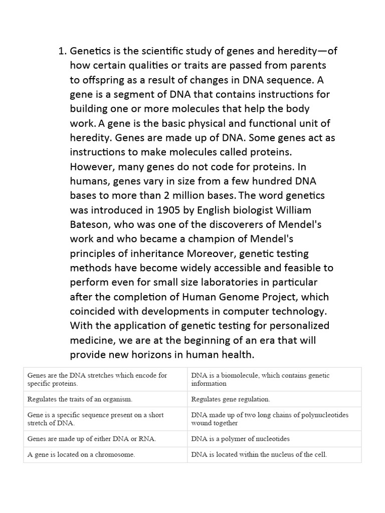 Genetics Is The Scientific Study of Genes and Heredity | PDF | Gene | Dna