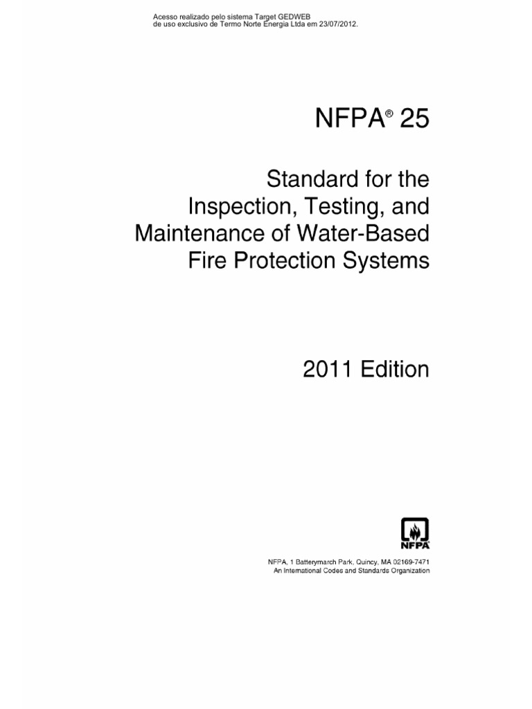 NFPA 25-2011 Stard For A Inslection Testing and Mantainence | PDF