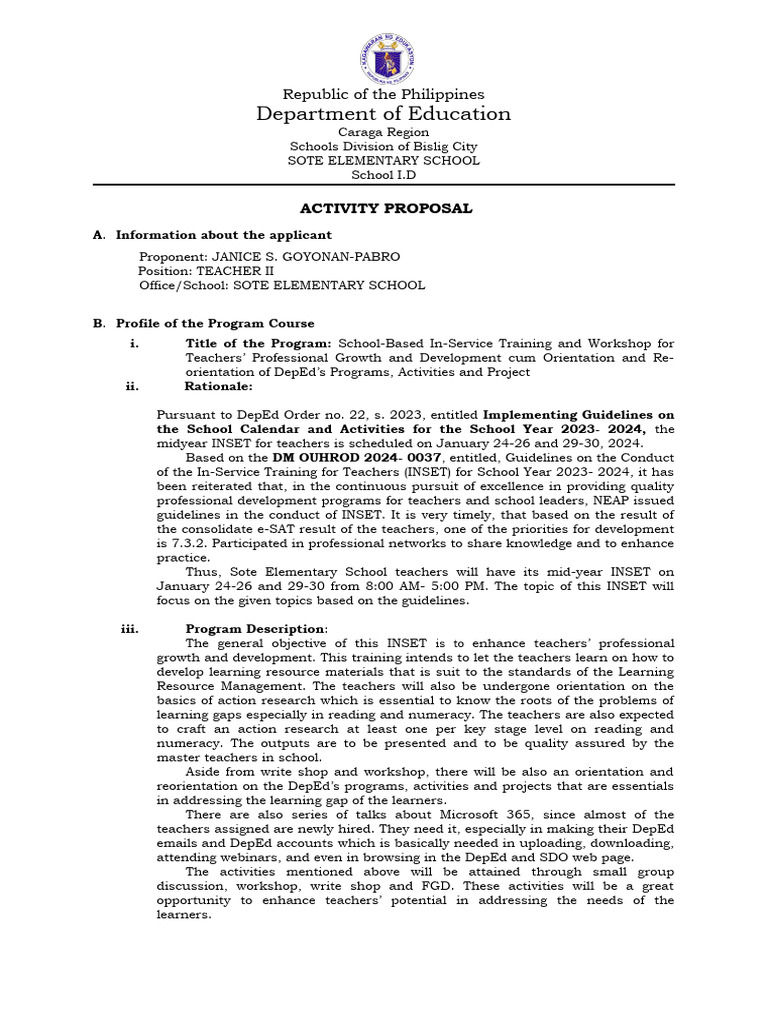 Updated Activity Design Template or Proposal 2023 | PDF | Teachers ...