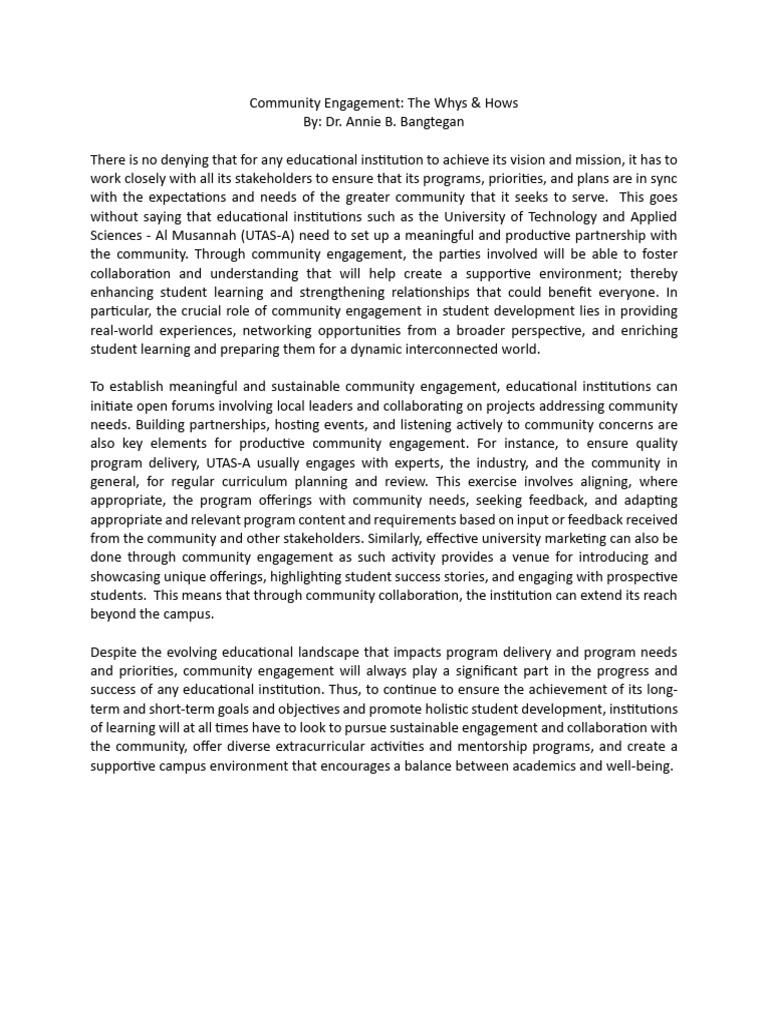 Community Engagement: The Whys and Hows | PDF | Career & Growth ...