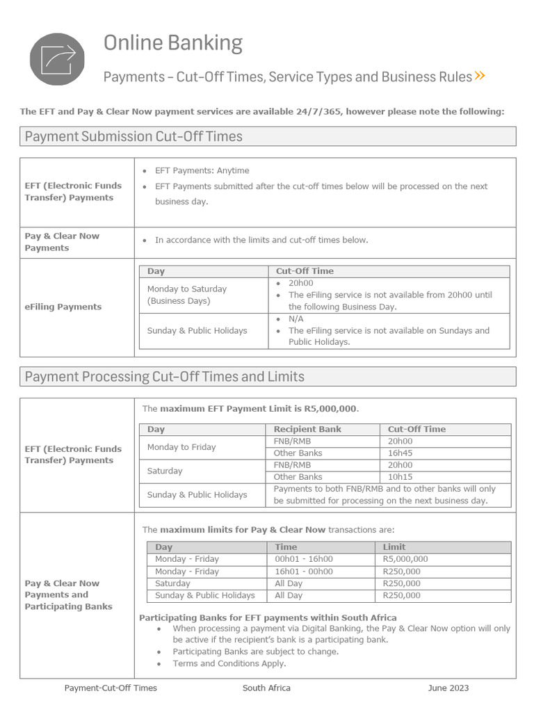 OB ZA Pay Cut Off Times | PDF | Market (Economics) | Personal Finance