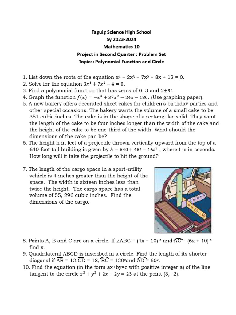 Problem Set For Quarter 2 2023 2024 | PDF | Circle | Area