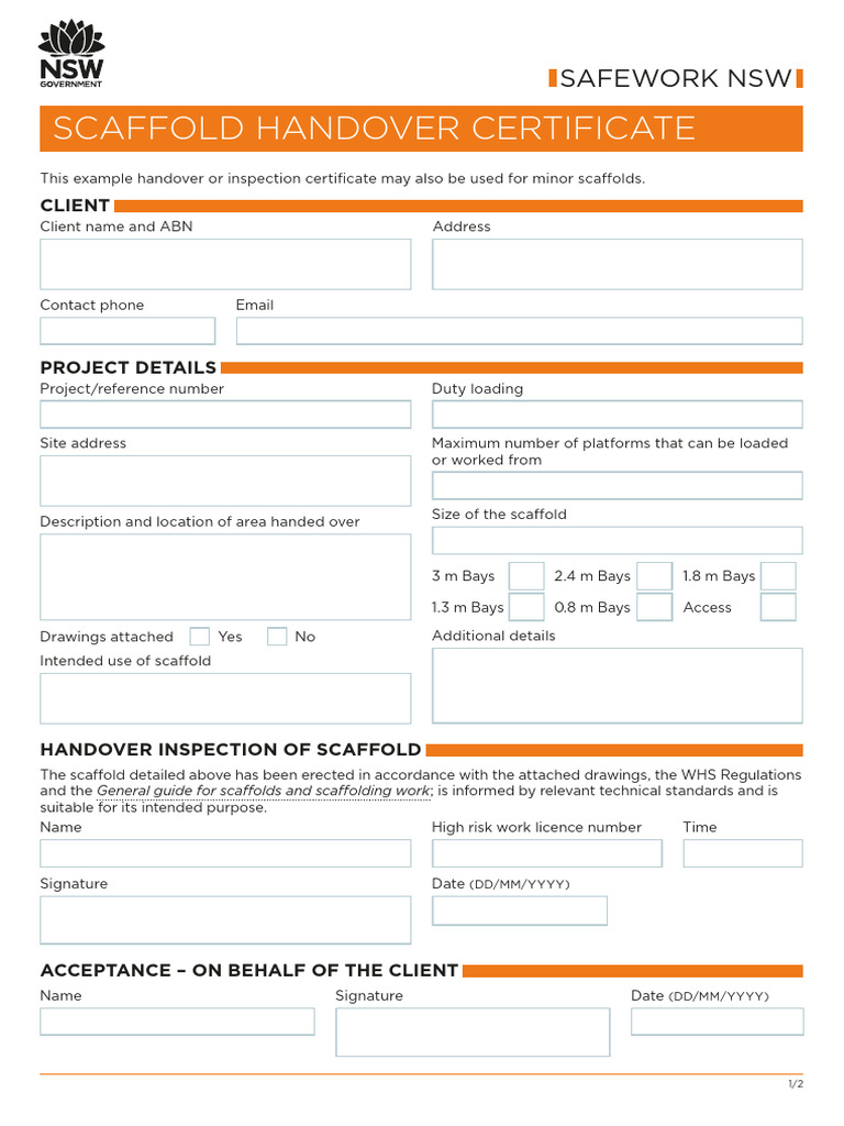 Scaffold Handover Certificate | PDF | Scaffolding