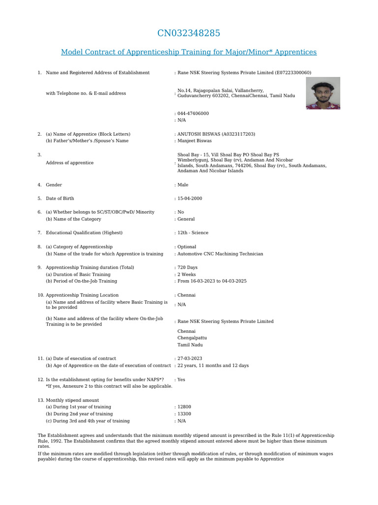 Anutosh Biswas (A0323117203) | PDF | Apprenticeship | Private Law