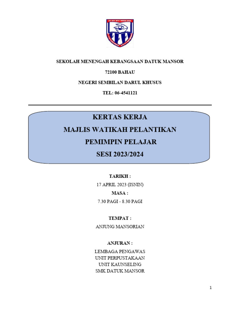Kertas - Kerja - Watikah - Perlantikan - Pemimpin Muda 2023 | PDF