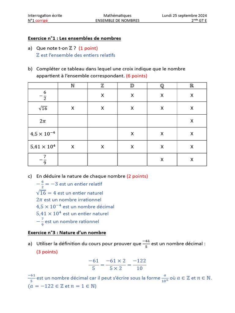 Ensembles de Nombres en Mathématiques 2nde | PDF | Code (information ...