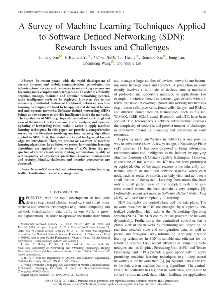 Machine Learning Techniques - SDN | PDF | Machine Learning | Computer Network