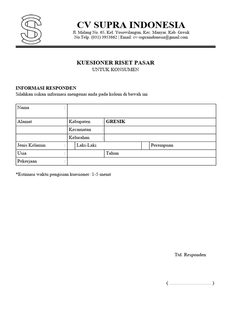 Kuesioner Riset Pasar (Konsumen) | PDF