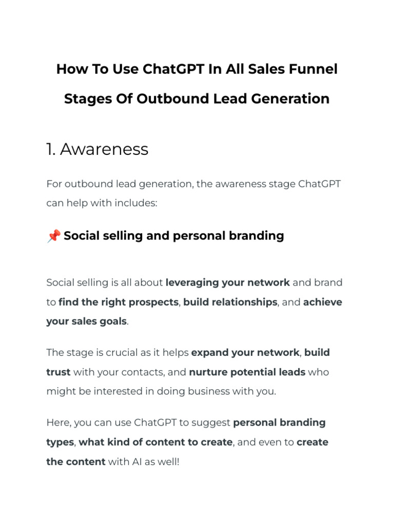 How To Use Chatgpt In All Sales Funnel Stages Of Outbound Lead