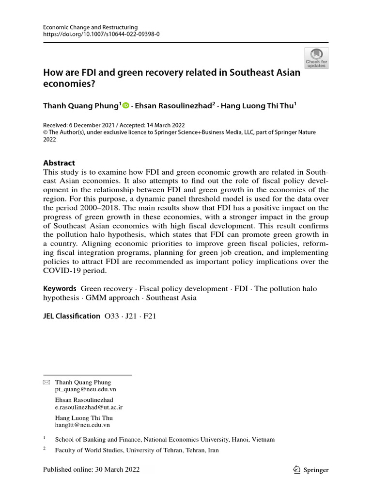 How Are FDI and Green Recovery Related in Southeast Asian | PDF ...