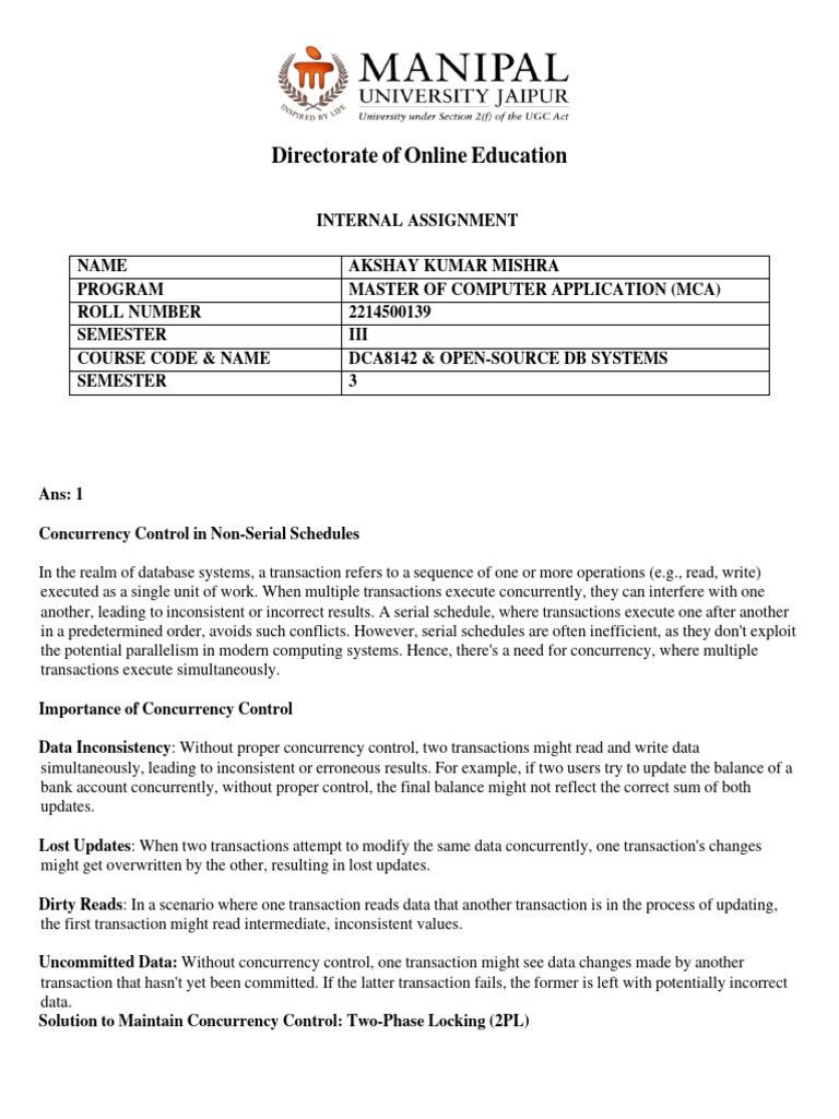 DCA8142 OpenSourceDBsystems Internal Assignment | PDF | Computer Data Storage | Databases