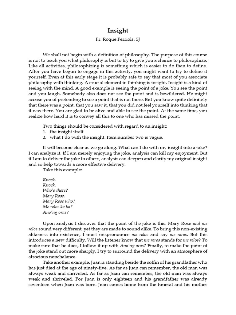 Roque Ferriols SJ Insight | PDF