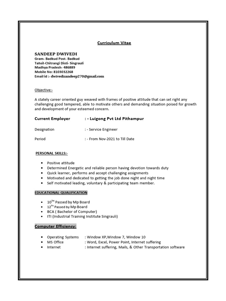 Curriculum Vitae-Sandeep Dwivedi | PDF