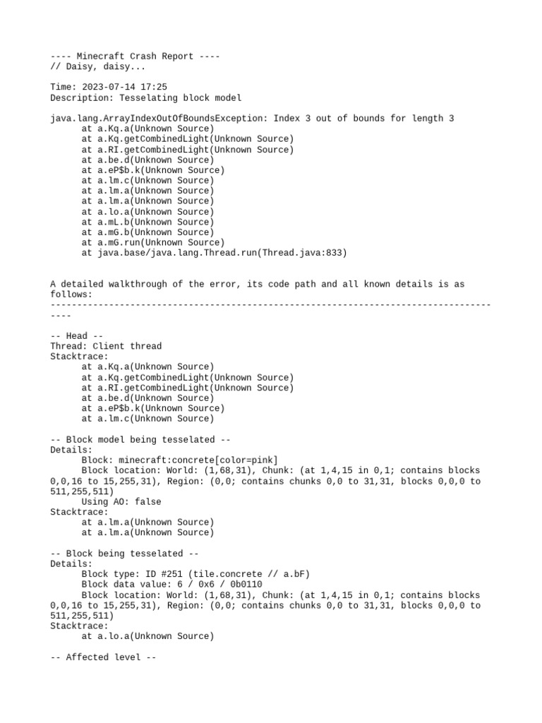 Minecraft Crash Report: ArrayIndexError | PDF | Data | Information Technology