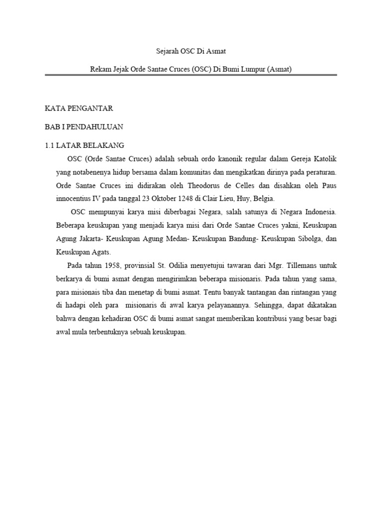 Sejarah OSC di Asmat: Misi dan Tantangan | PDF