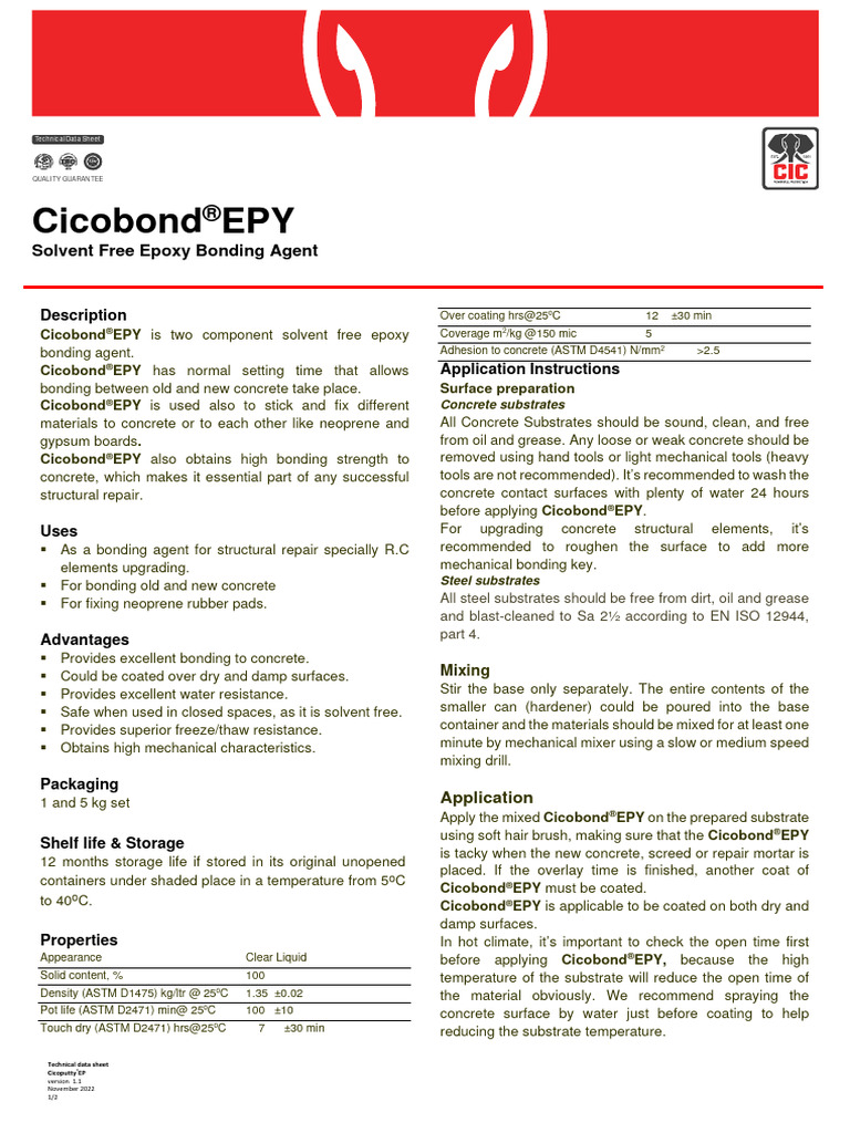 Concrete Bonding Agent CICOBOND EPY | PDF | Concrete | Epoxy