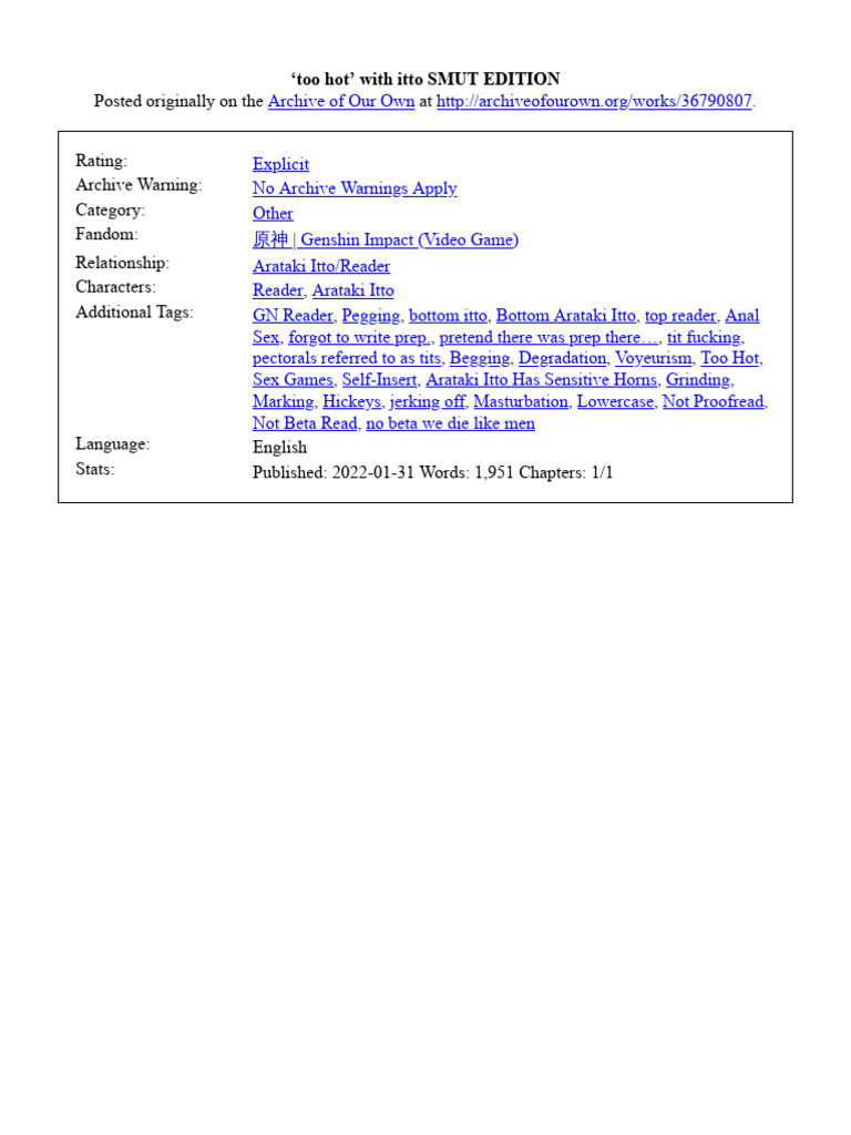 Too Hot With Itto SMUT | PDF | Human Anatomy