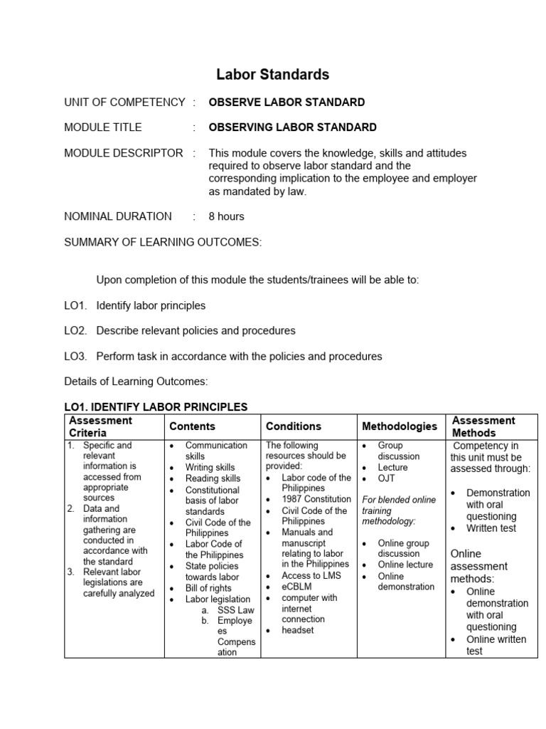 Labor Standards and ICT Training Module | PDF | Educational Technology ...