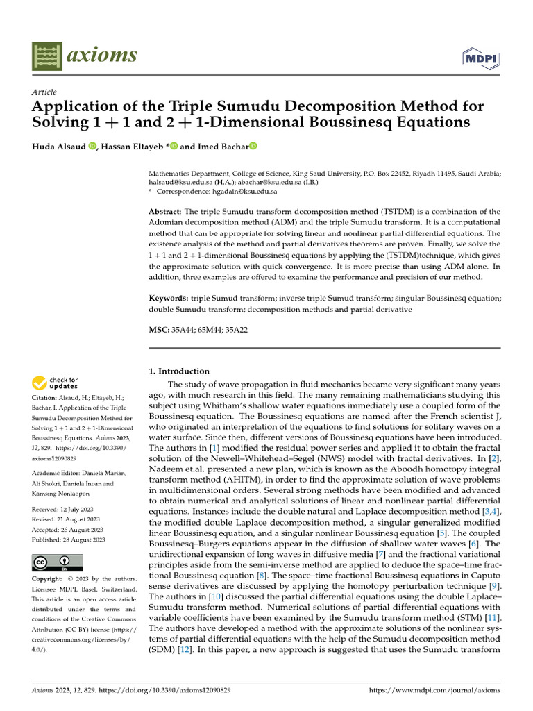 Application of The Triple Sumudu Decomposition Met | PDF | Partial Differential Equation | Equations