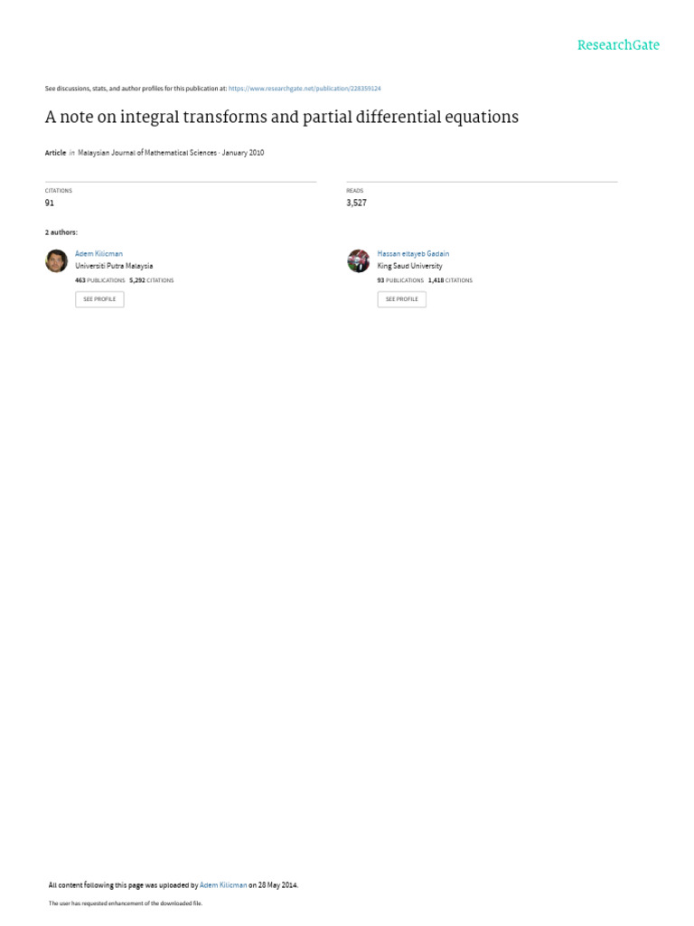 A Note On Integral Transforms and Partial Differen | PDF | Partial ...