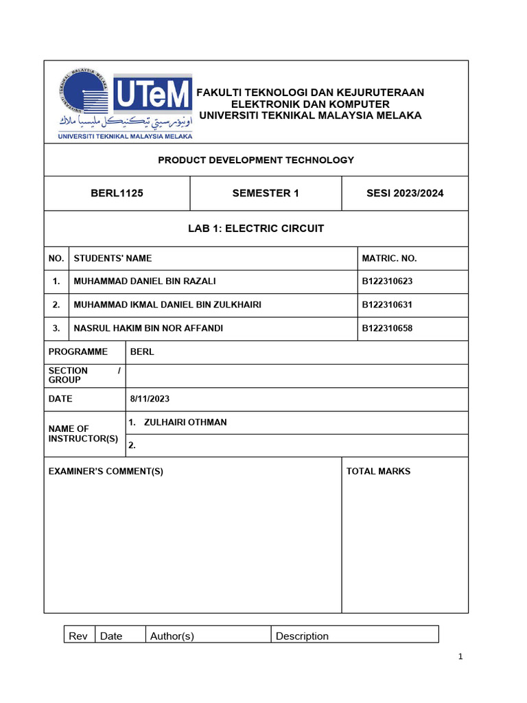 Berl1125 Elect CCT Lab1 23 Group | PDF | Resistor | Electrical Network
