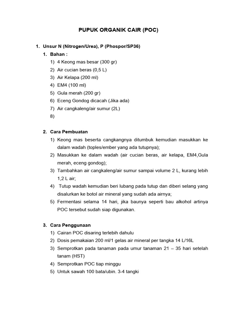 Cara Pembuatan Pupuk Organik Cair | PDF