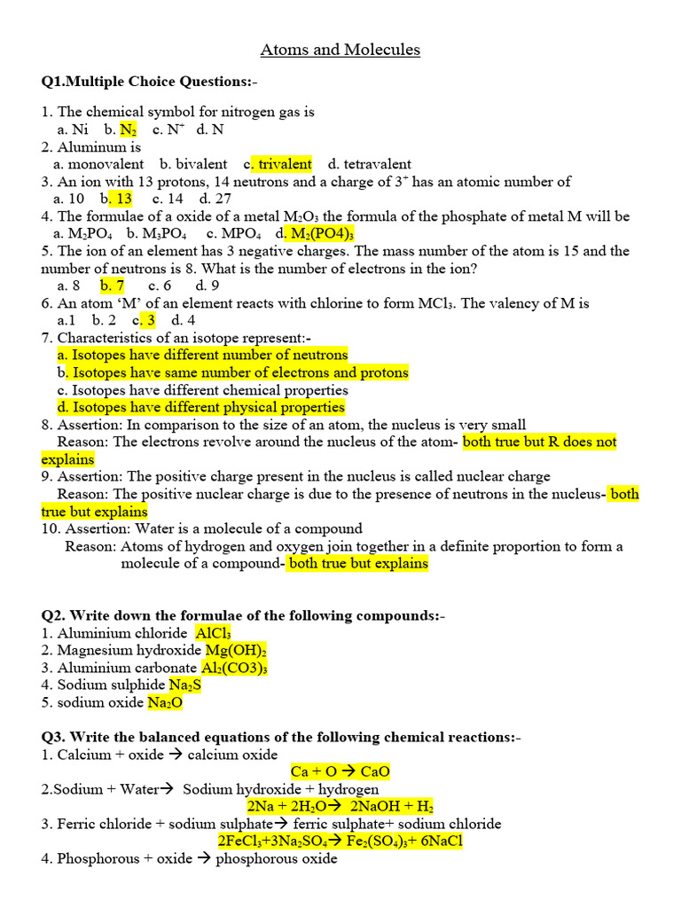 Atoms and Molecules Worksheet 1 PB1 IX | PDF | Valence (Chemistry) | Atoms