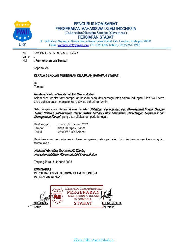 Surat Ijin Pelatihan RTK | PDF