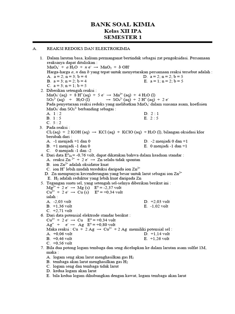 Bank Soal Kimia Redoks | PDF | Metode & Bahan Ajar | Sains & Matematika
