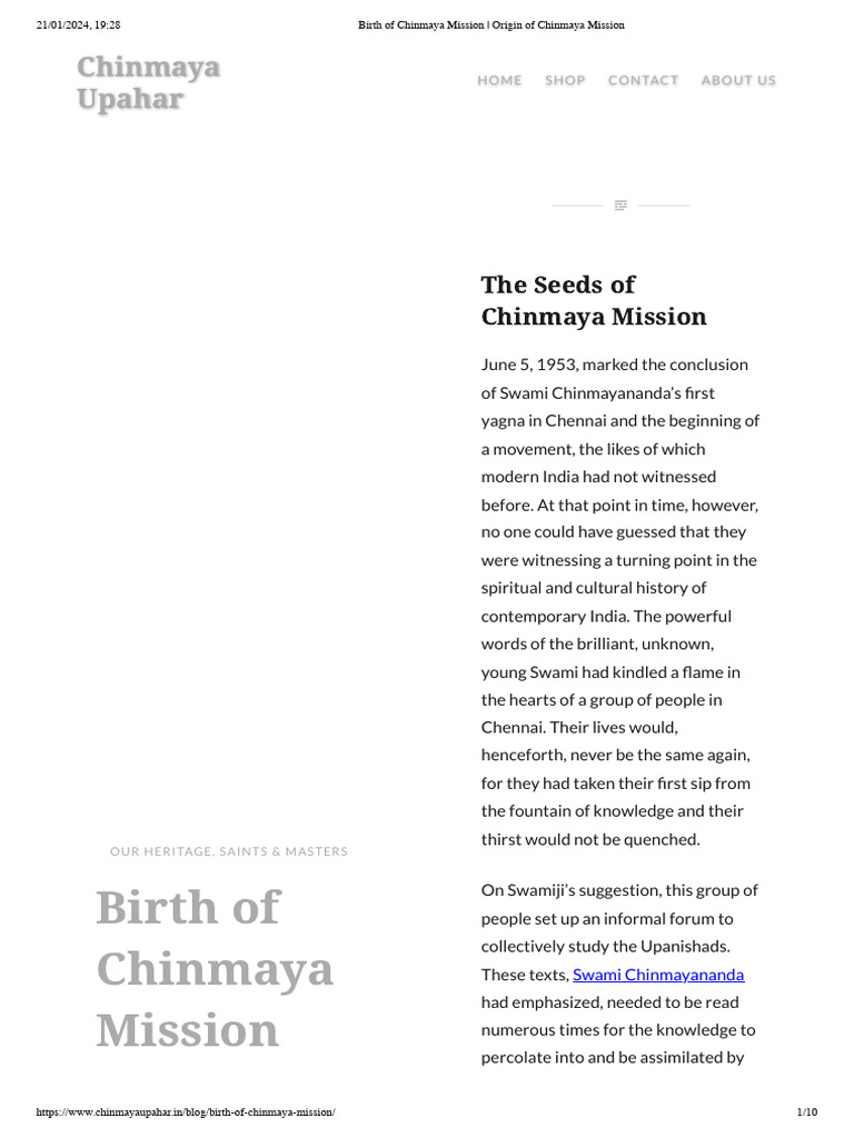 Birth of Chinmaya Mission - Origin of Chinmaya Mission | PDF ...