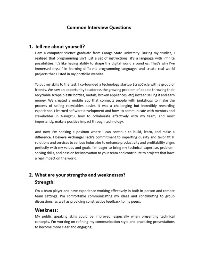 Common Interview Questions | PDF | Mentorship | Leadership