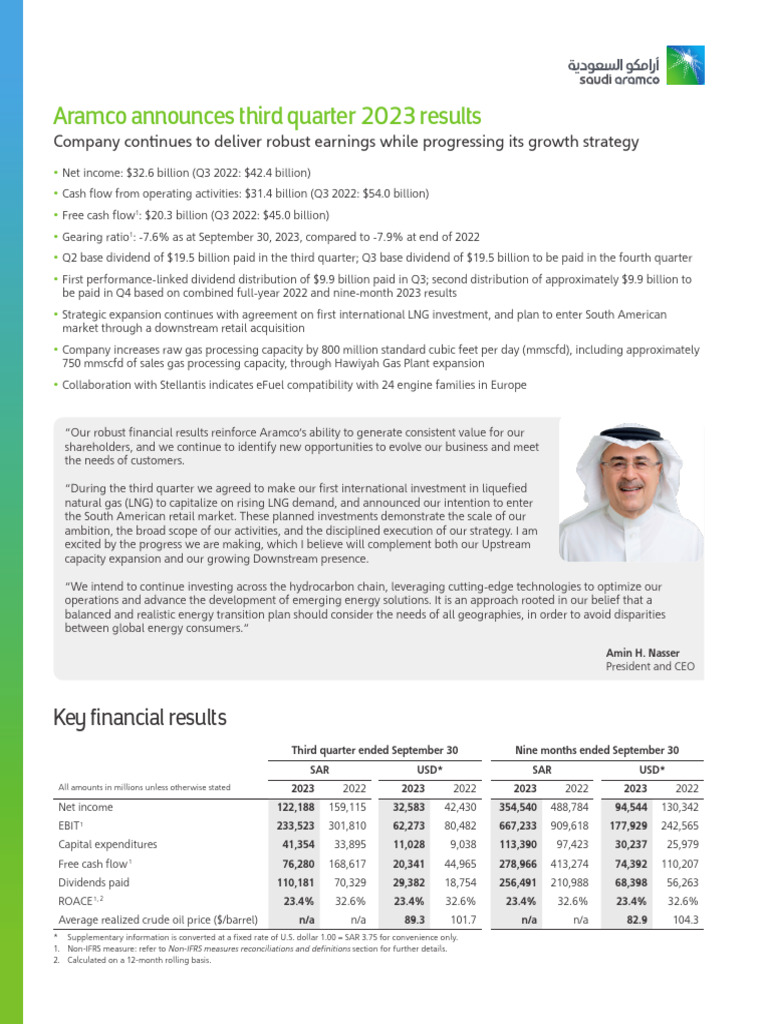 Saudi Aramco q3 2023 Interim Report English | PDF | Free Cash Flow ...
