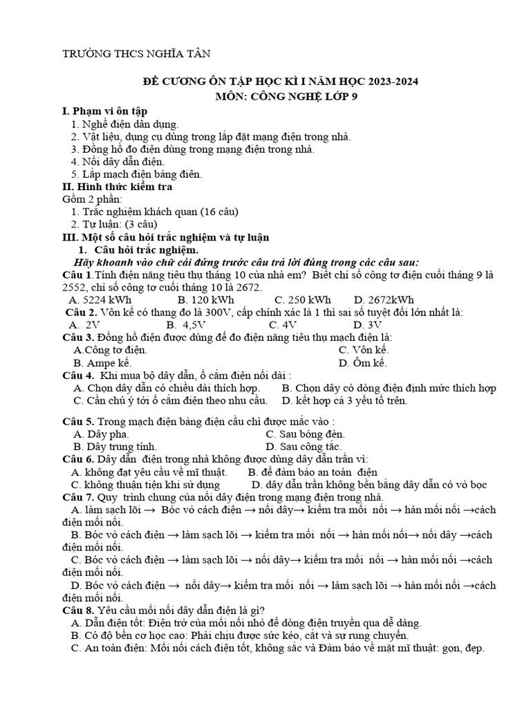 ÔntậpHKI CN9 | PDF