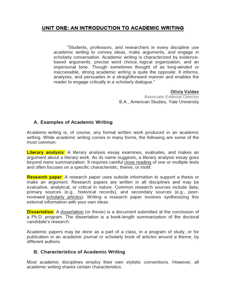 0 Unit 1 Academic Writing | Download Free PDF | Essays | Thesis