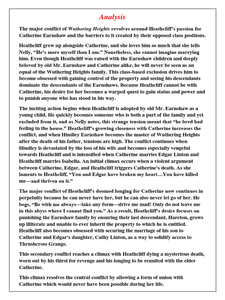Analysis Wuthering Heights | PDF | Heathcliff (Wuthering Heights ...