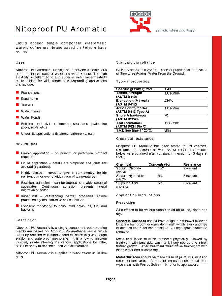 Nitoproof PU Aromatic | Download Free PDF | Concrete | Sodium Chloride