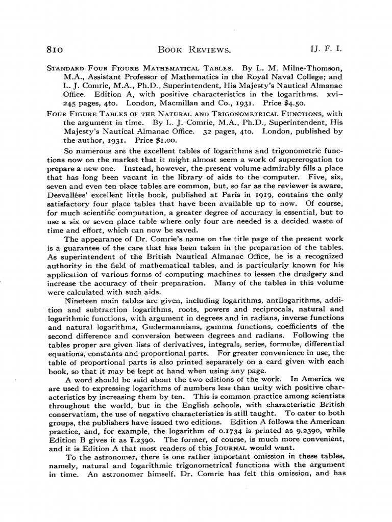 Standard Four Figure Mathematical Tables 1931 | PDF | Foreign Language ...