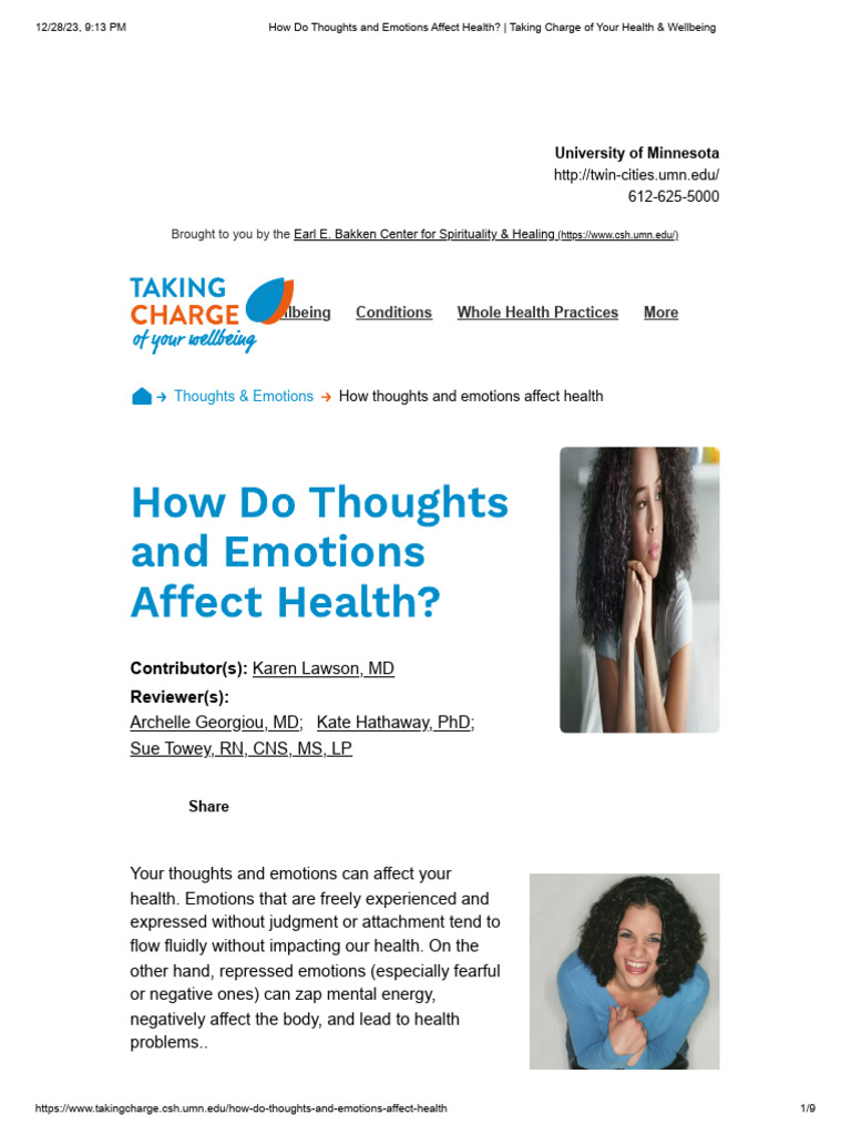 How Do Thoughts and Emotions Affect Health - Taking Charge of Your ...