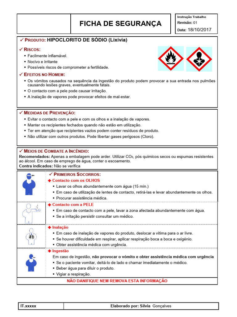 Ficha de Segurança de Lixívia | PDF