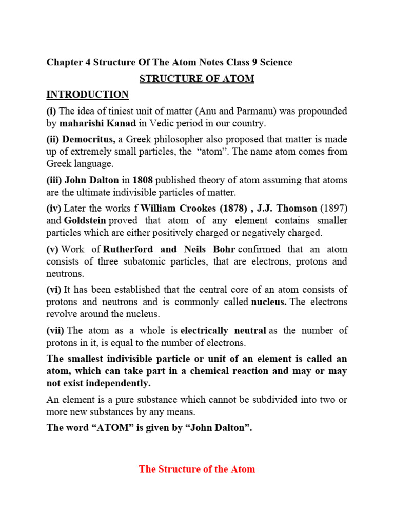 Class 9 Atom Structure Guide | PDF | Atoms | Atomic Nucleus
