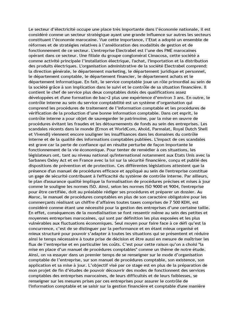 Manuel de procédures comptables chez Electrabel | PDF | Contrôle ...