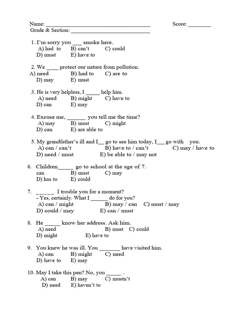 Modals - Grade 8 - Exercise | PDF