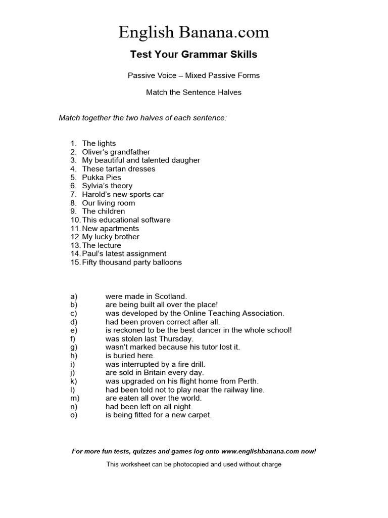 Passive Voice Mixed Passive Forms Match The Sentence Halves Ig21 | PDF