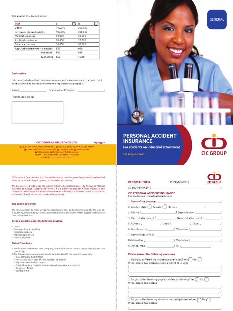 CIC Personal Accident Insurance for Students | PDF | Insurance | Life ...
