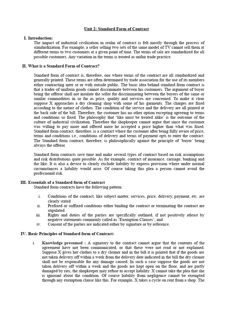 Unit 2 - Standard Form of Contract | PDF | Law Of Obligations ...